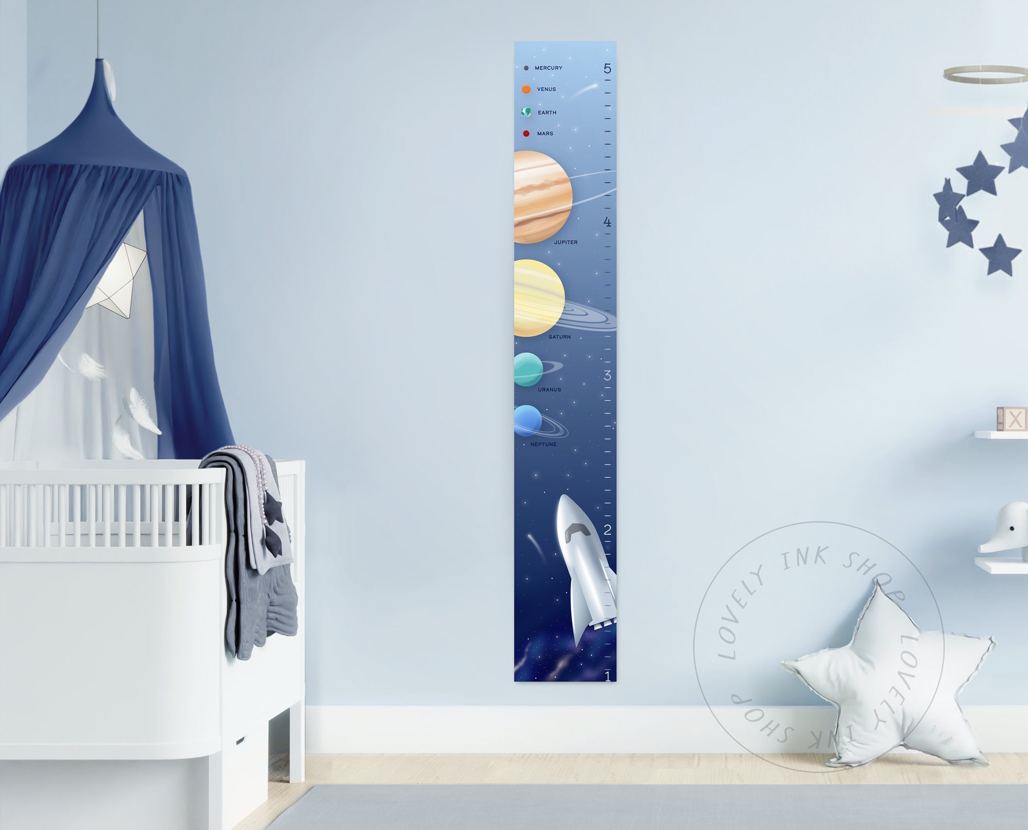 Outer Space Planets Growth Chart - Kid's Height Ruler - Solar System ...