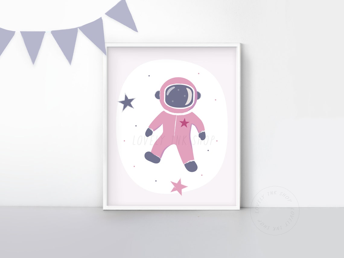 Pink Outer Space Astronaut Spaceship Printable Wall Art - Pink Outer ...