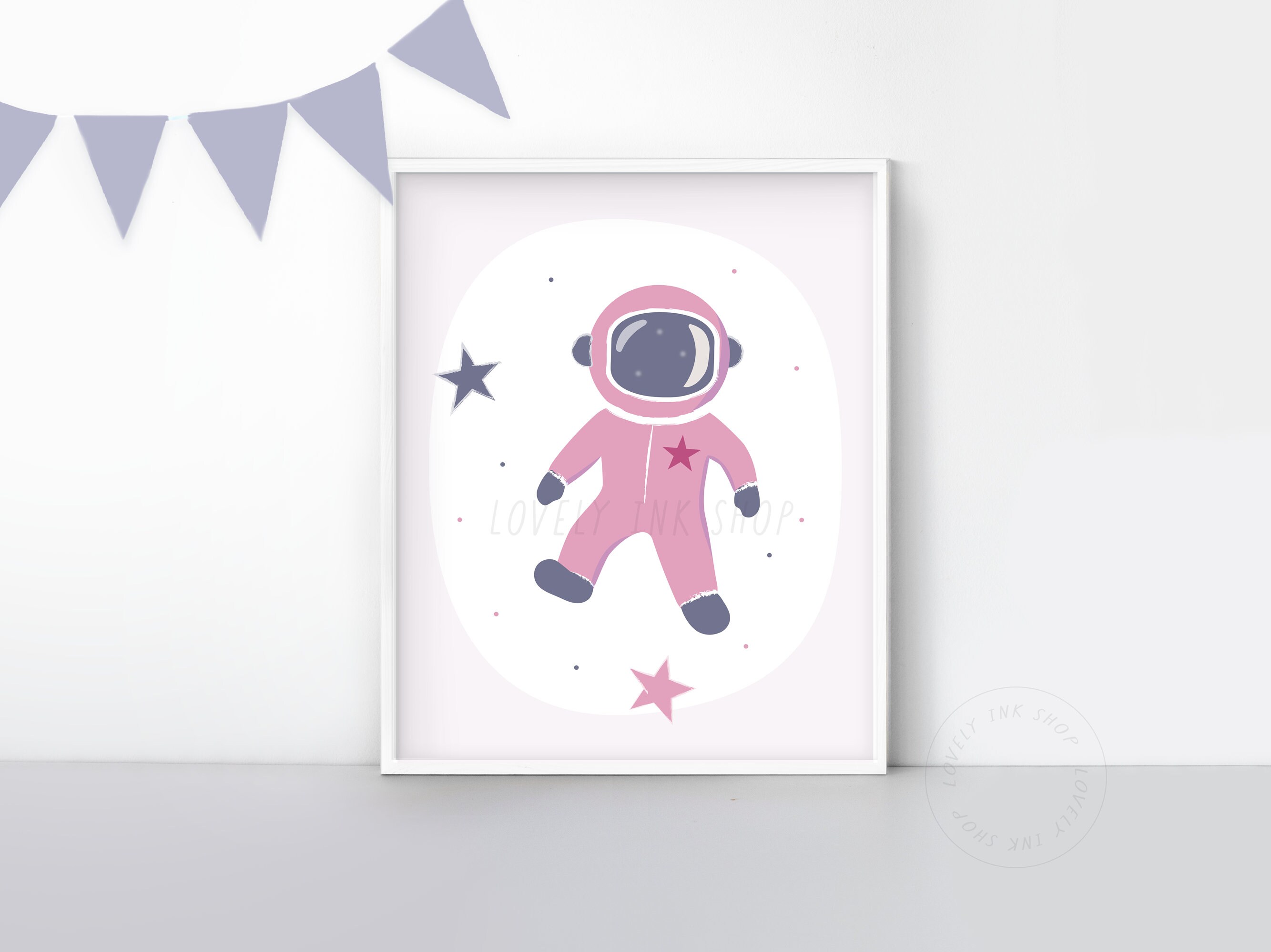 Pink Outer Space Astronaut Spaceship Printable Wall Art - Pink Outer ...