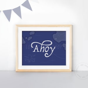 Nautical Nursery Art - Ahoy Poster Treasure Map Wall Art - Navy Blue ...