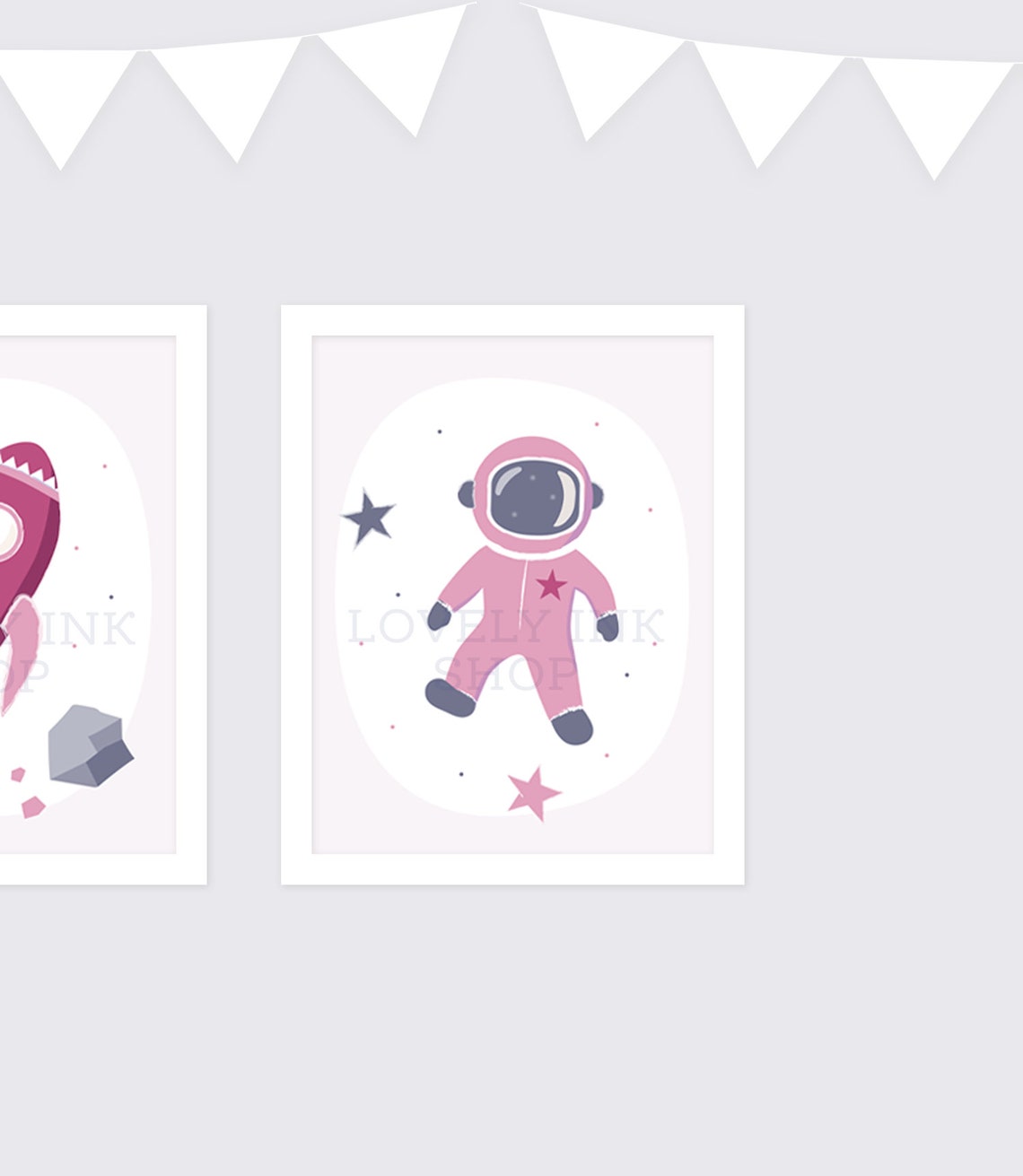Pink Outer Space Astronaut Spaceship Printable Wall Art Pink | Etsy