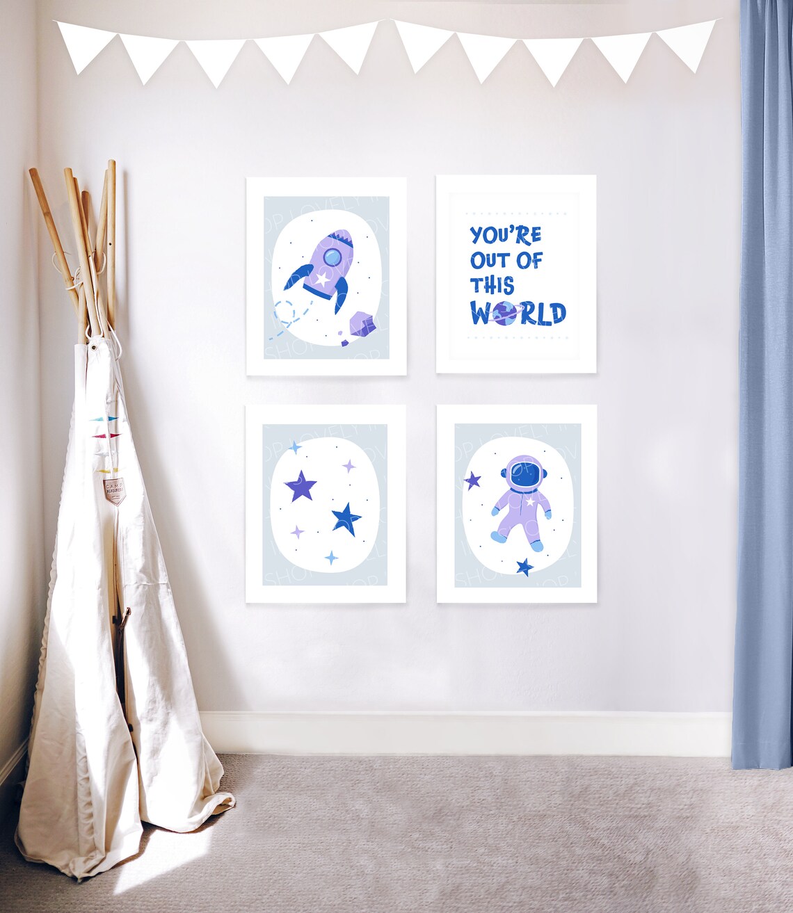 Printable Blue Purple Kid's Decor Out of This World - Etsy