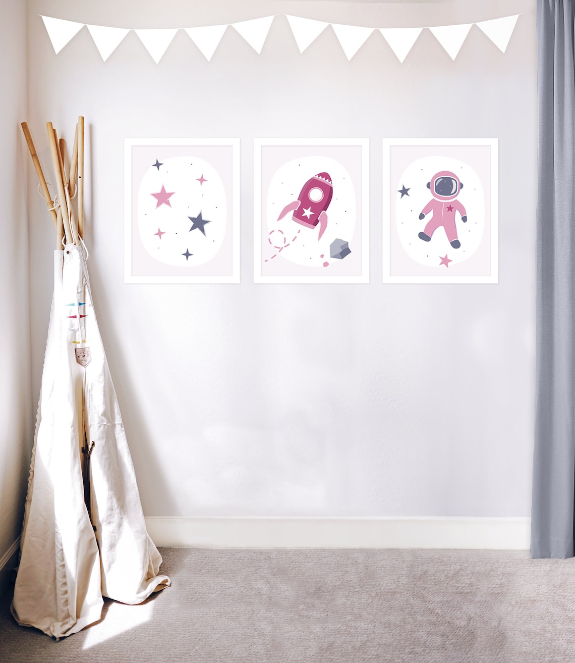 Pink Outer Space Astronaut Spaceship Printable Wall Art - Pink Outer ...