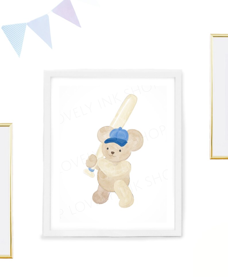Baseball Nursery Art Teddy Bears Navy Blue Printable | Etsy