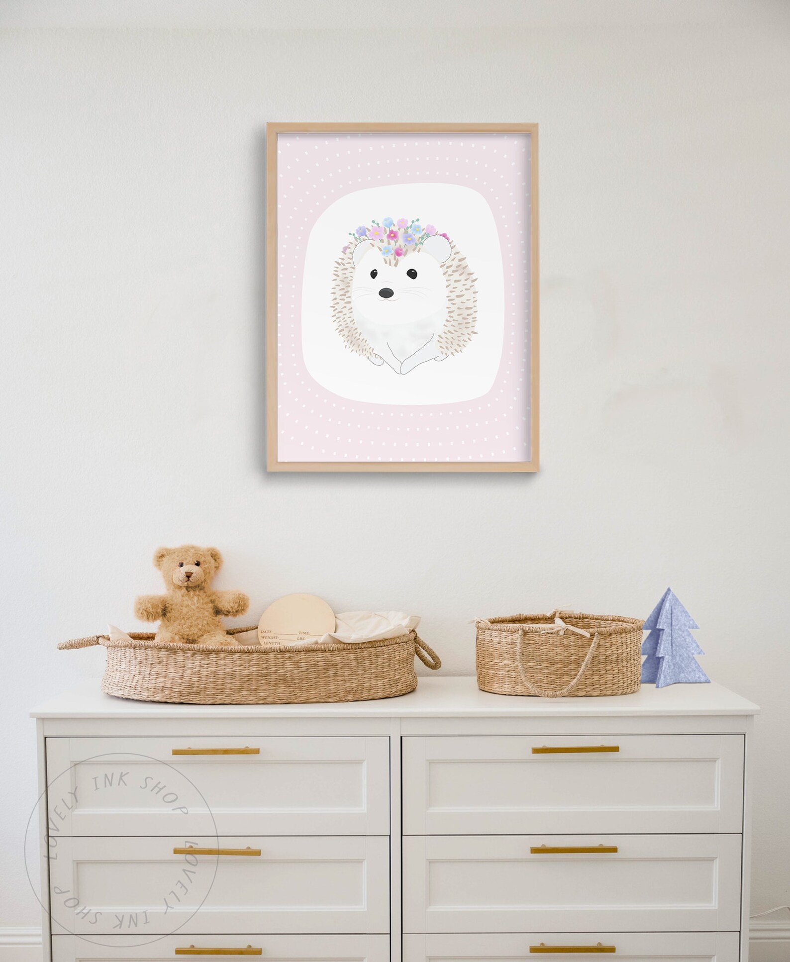 Flower Crown Hedgehog Printable Nursery Art Cute Girl's - Etsy