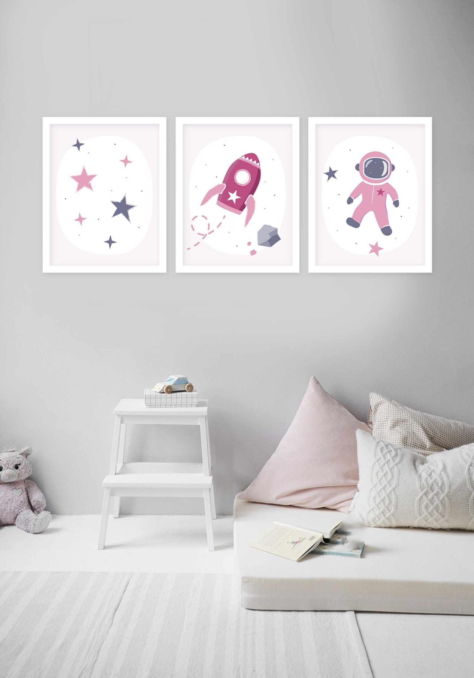 Pink Outer Space Astronaut Spaceship Printable Wall Art Pink | Etsy