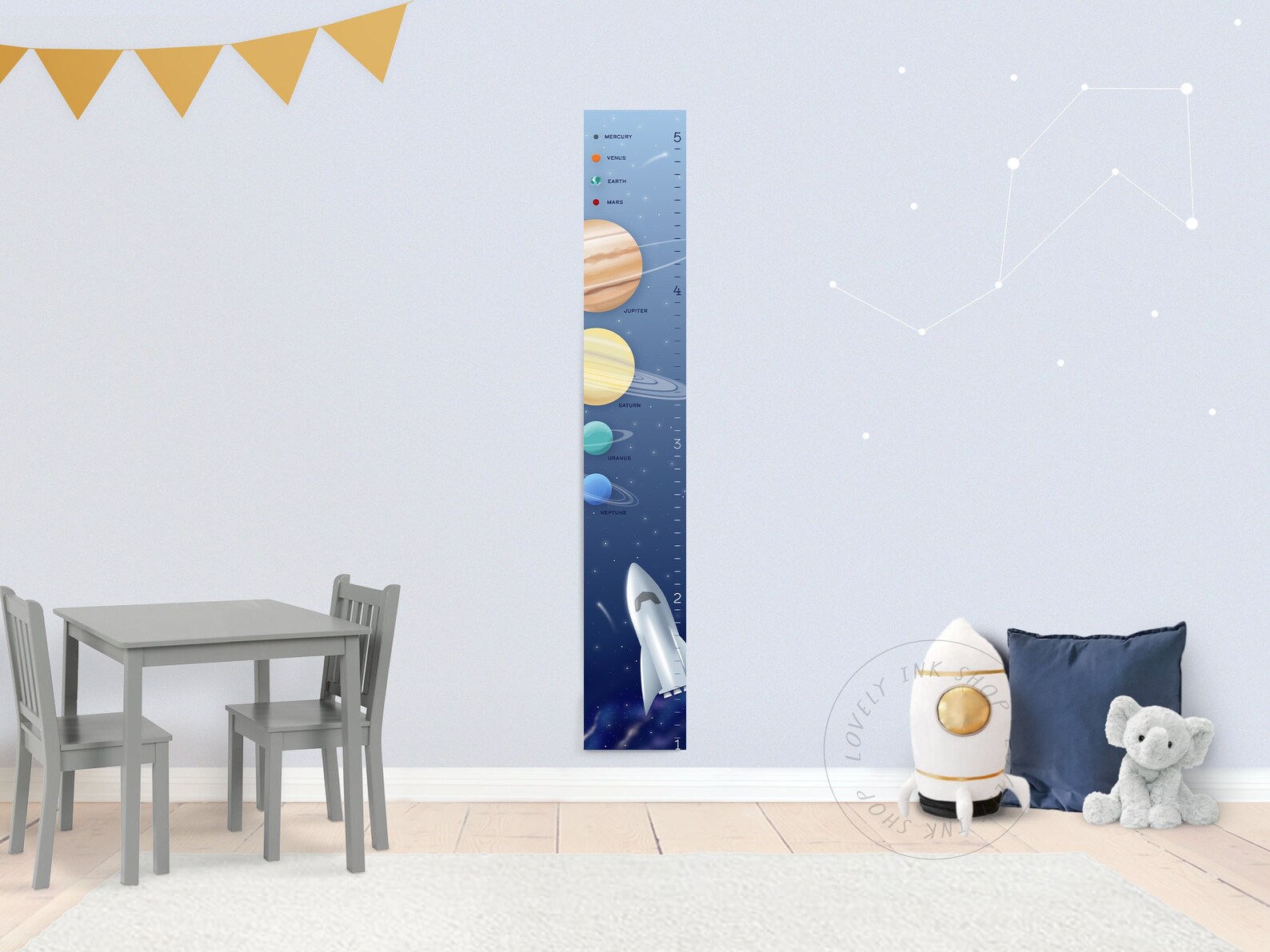 Outer Space Planets Growth Chart - Kid's Height Ruler - Solar System ...