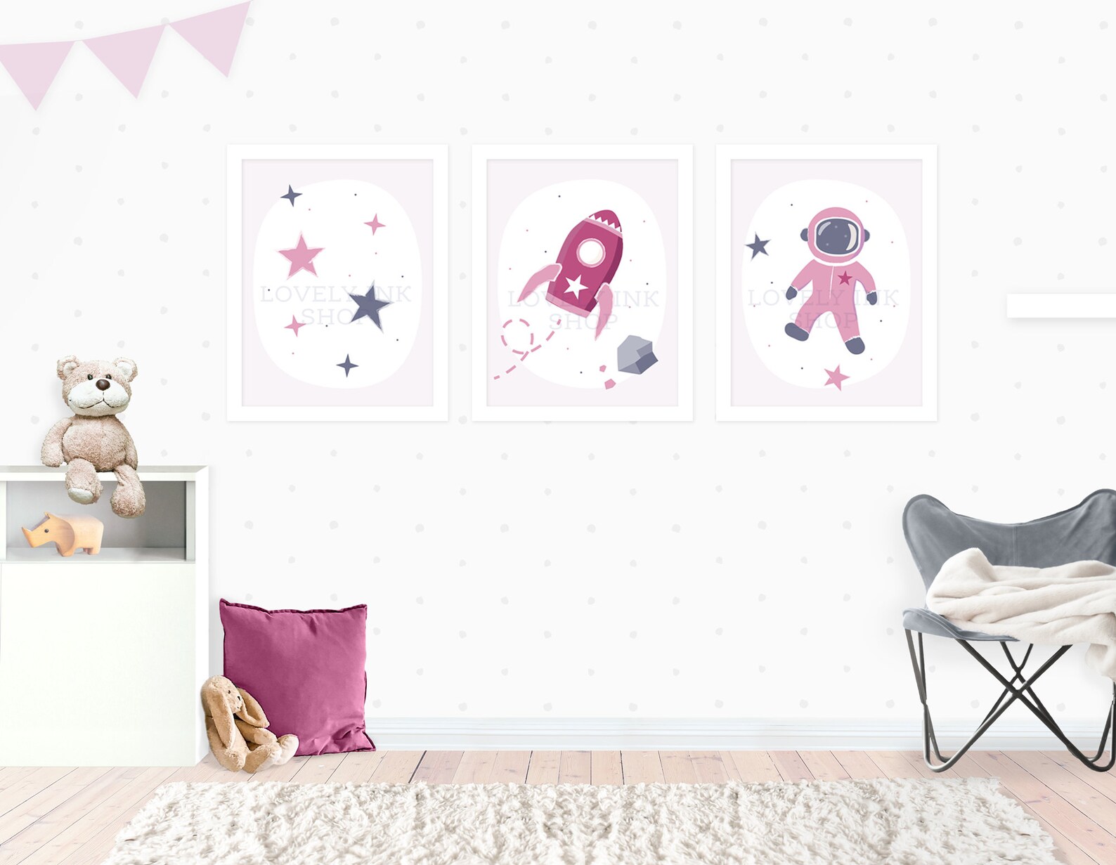 Pink Outer Space Astronaut Spaceship Printable Wall Art Pink | Etsy