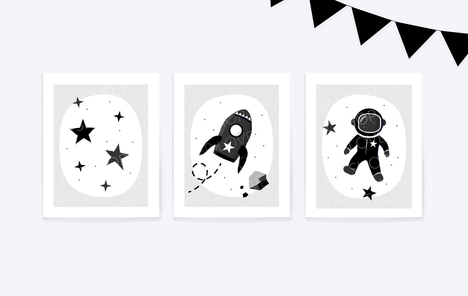 Monochrome Outer Space Astronaut Spaceship Printable Wall Art - Etsy