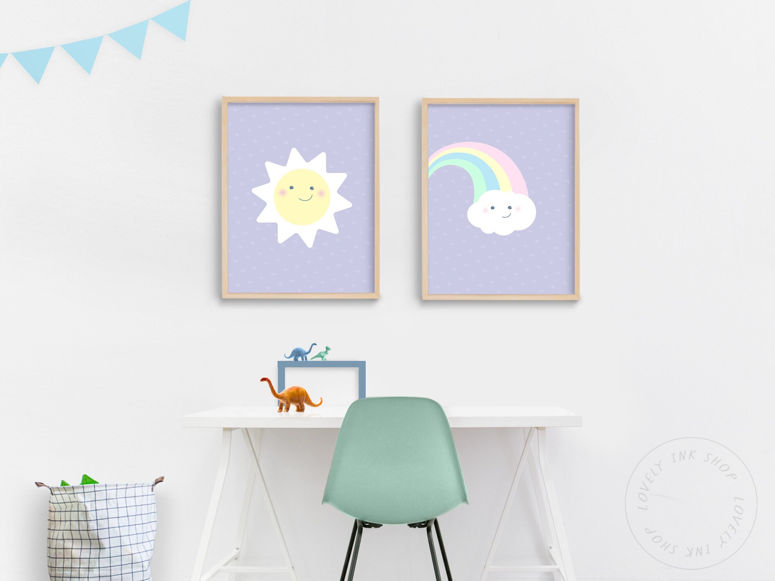 Happy Rainbow and Sun Nursery Art- Graphic Illustration - Kid's Room ...
