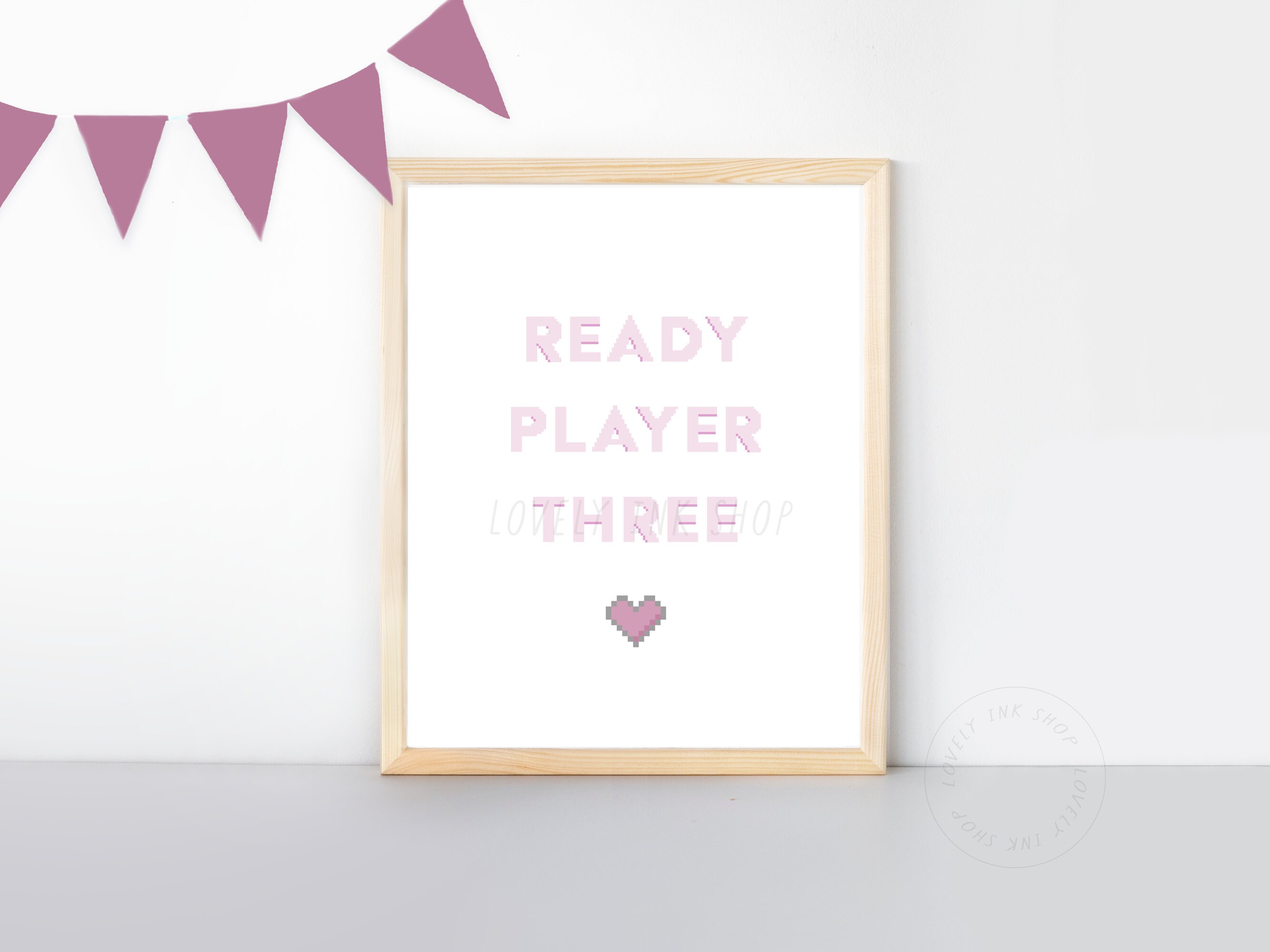 Pink Video Game Printable Pixel Art - Girls Room Decorating - Kid's ...