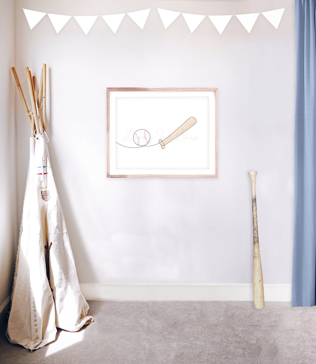 Baseball Nursery Art - Printable Art - Sports Line Art - Minimal ...