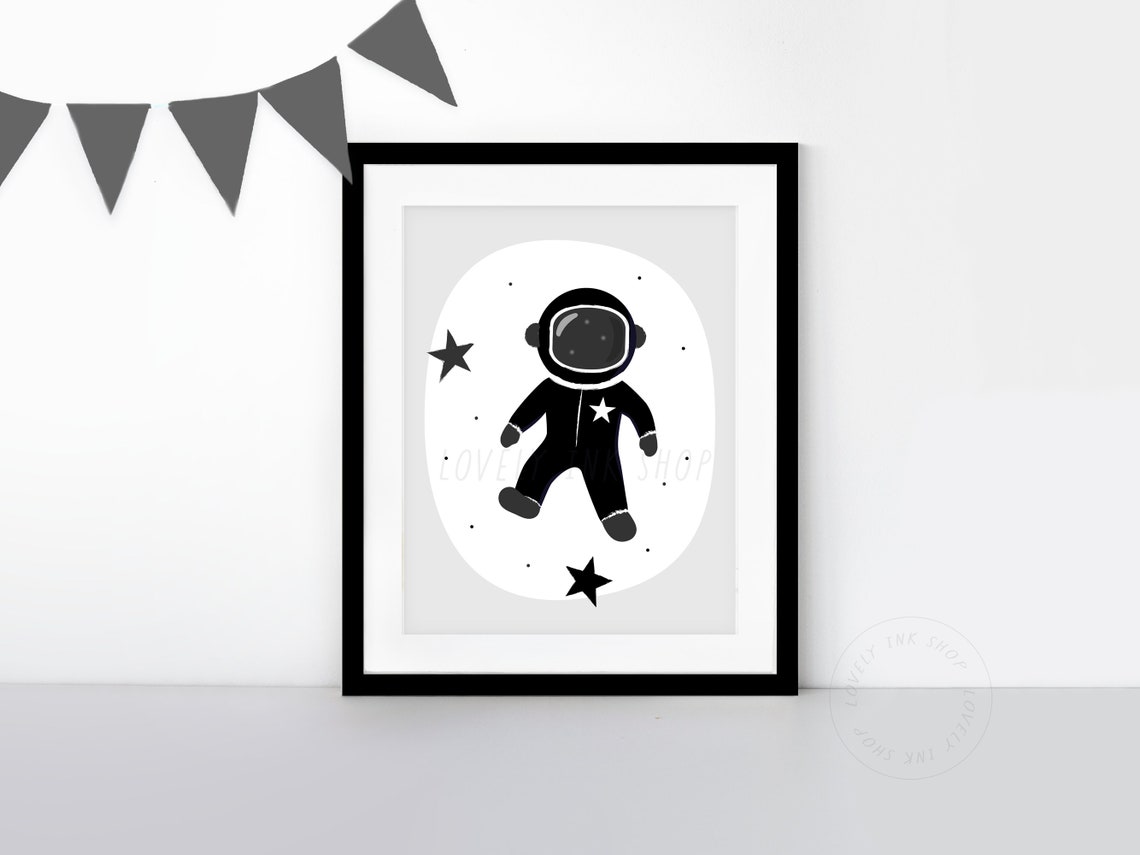 Monochrome Outer Space Astronaut Spaceship Printable Wall Art - Etsy