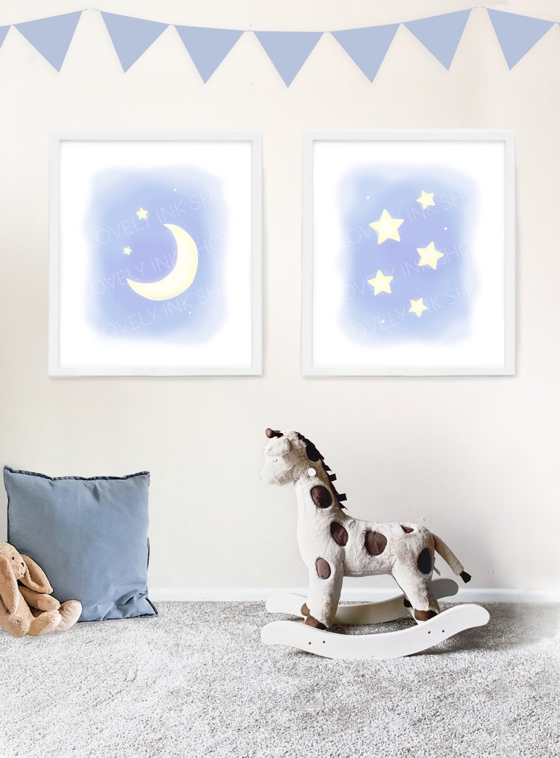 Moon and Stars Night Sky Printable Nursery Art Kid's - Etsy