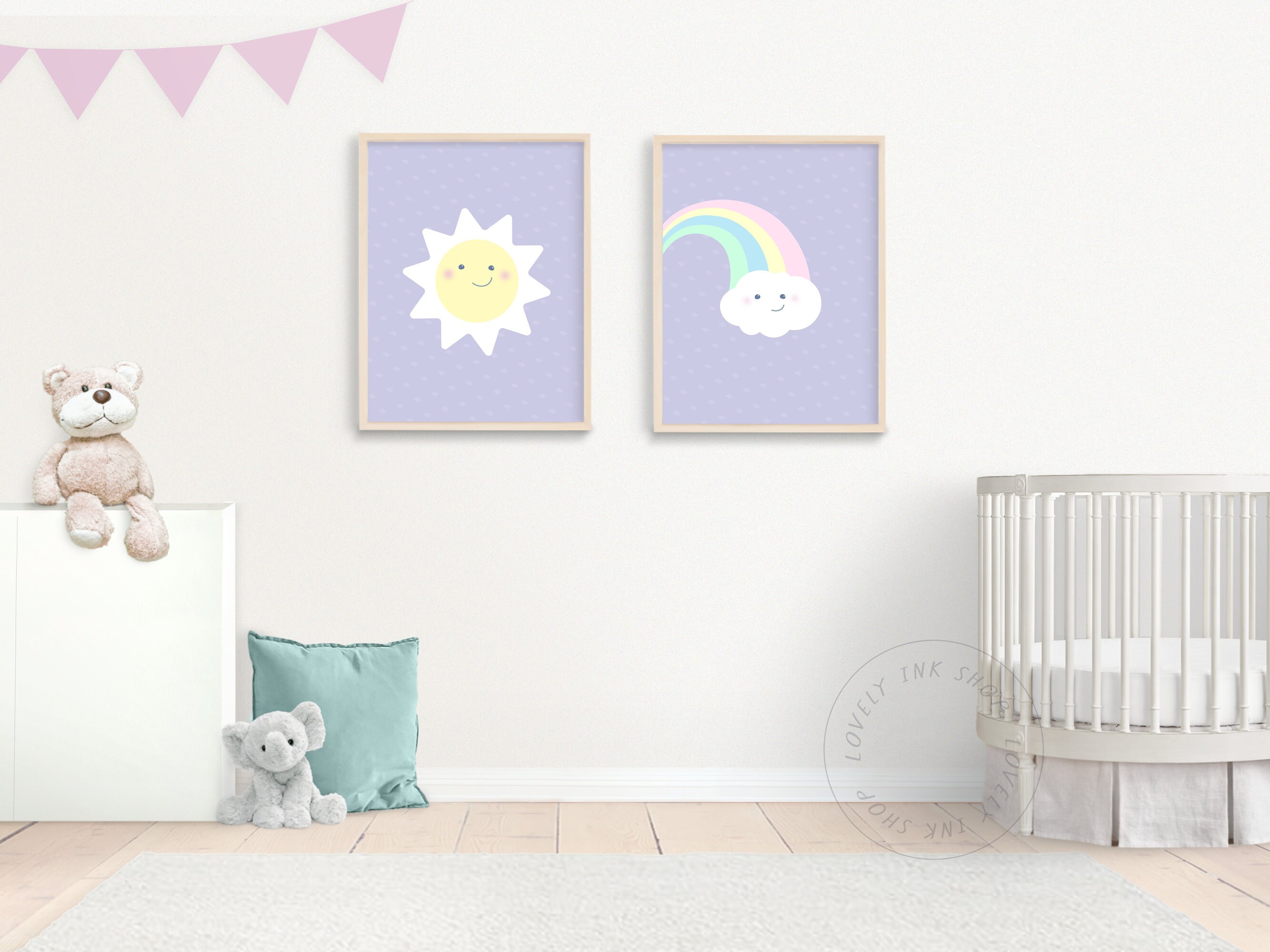 Happy Rainbow and Sun Nursery Art- Graphic Illustration - Kid's Room ...