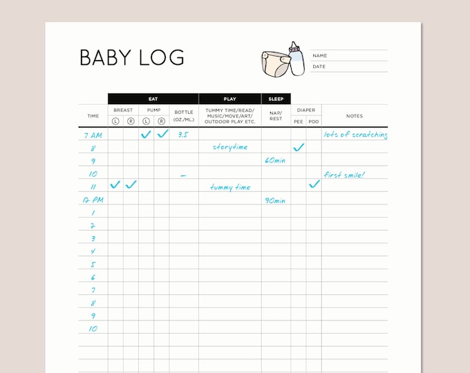 Printable Baby Tracker: Log for Parents, Nanny, Daycare, In-home ...