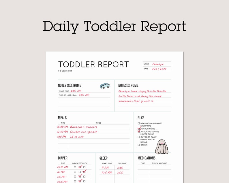 Toddler Report: Daily Toddler Schedule for Nanny, Daycare, In-home ...