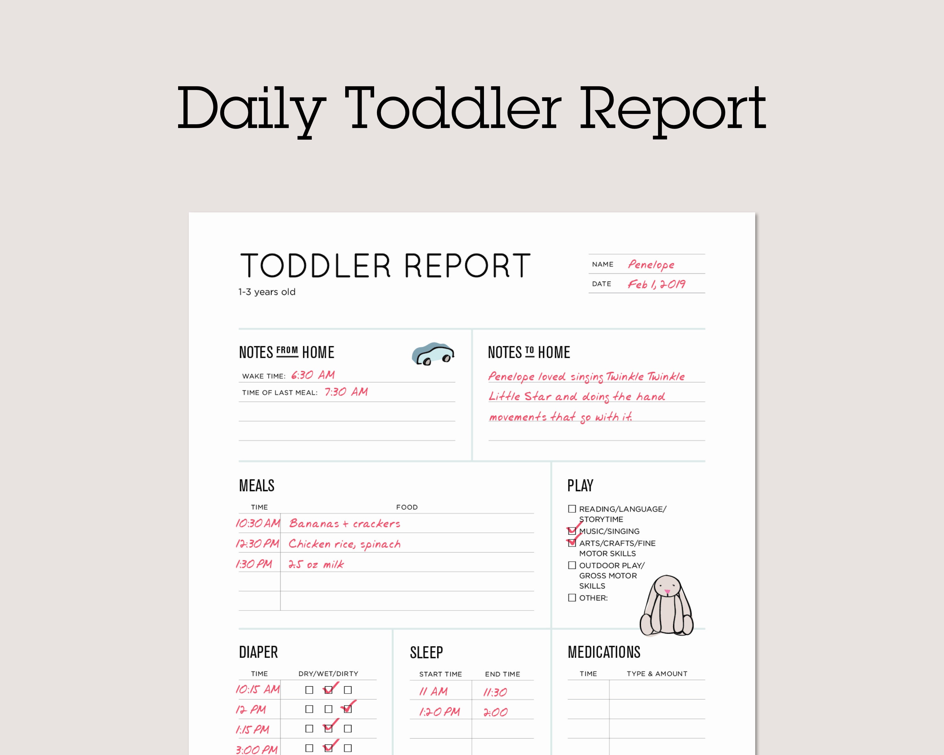 Toddler Report: Daily Toddler Schedule for Nanny, Daycare, In-home ...