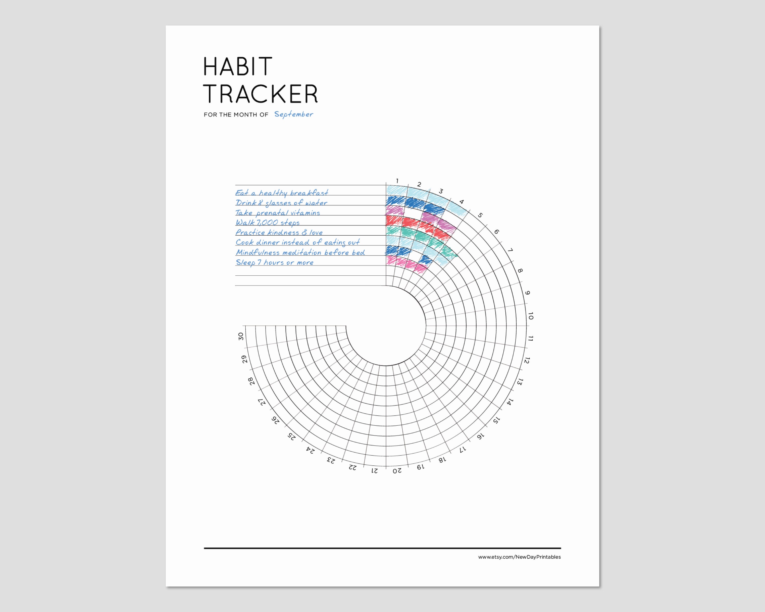 Printable Circle Habit Tracker: Monthly Intention Wheel (digital ...