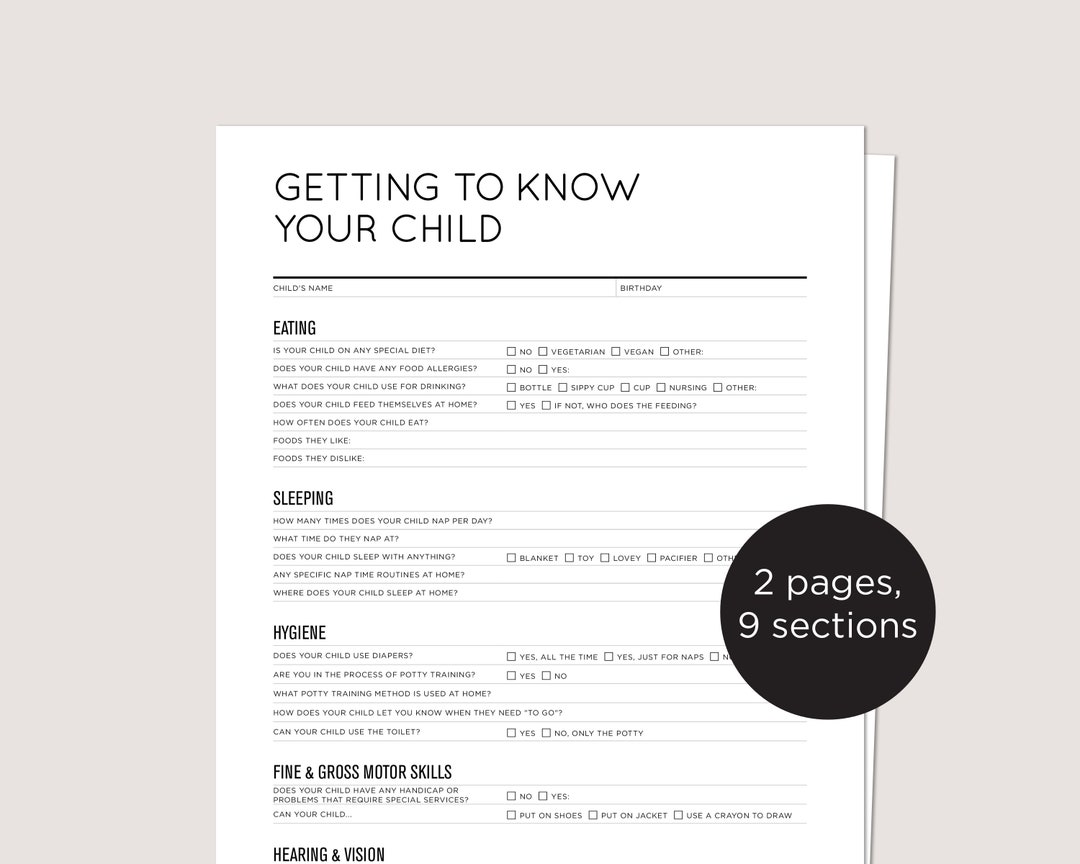 Getting to Know Your Child Form for Your Home Daycare. Instant Download ... Getting to Know Your Child Form for Your Home Daycare. Instant Download ...