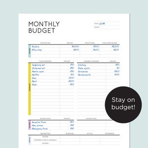 Monthly Budget: Track Income, Fixed and Variable Expenses, and Savings ...
