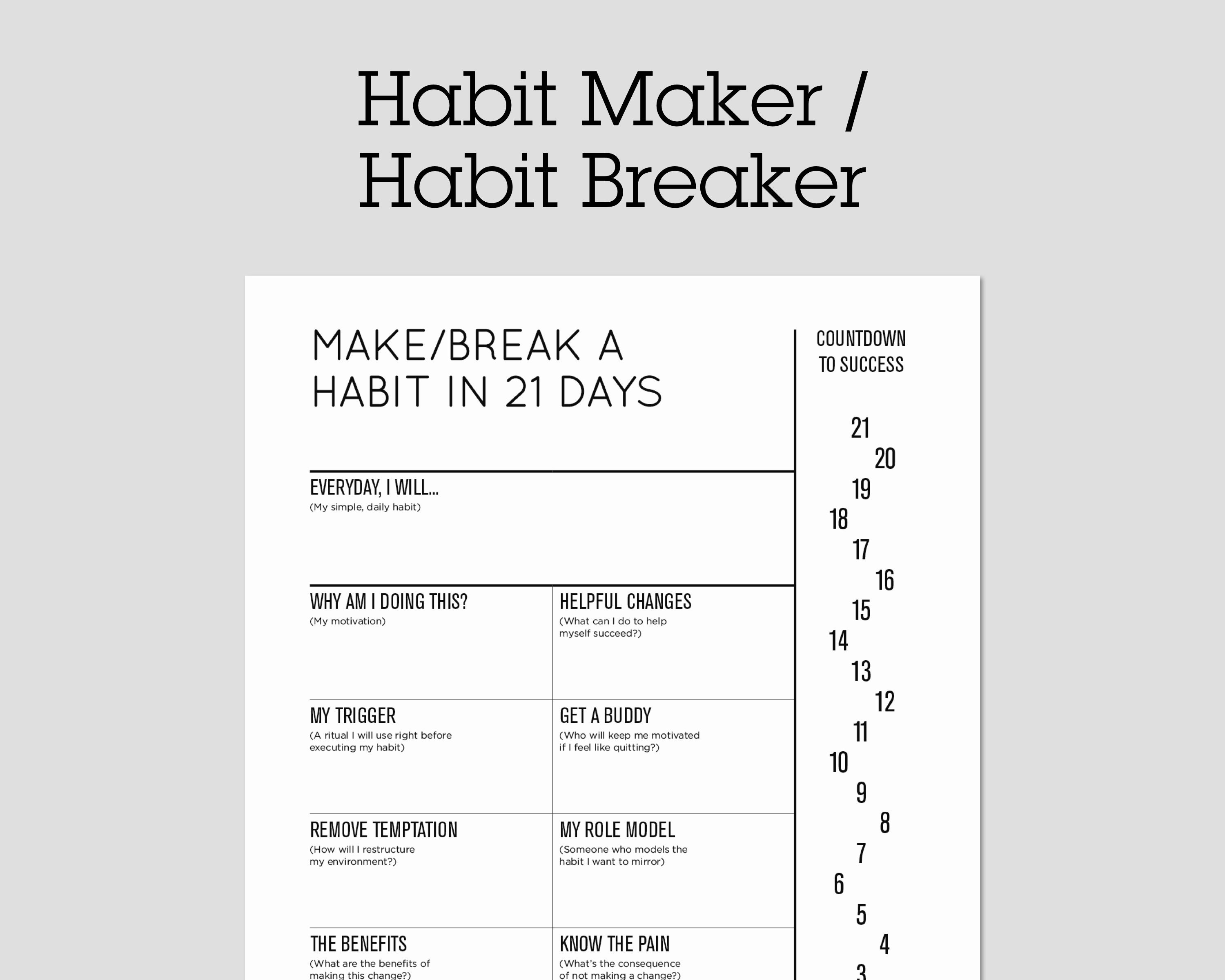 21-day Habit Tracker Printable: Habit Maker & Breaker (digital Download ...