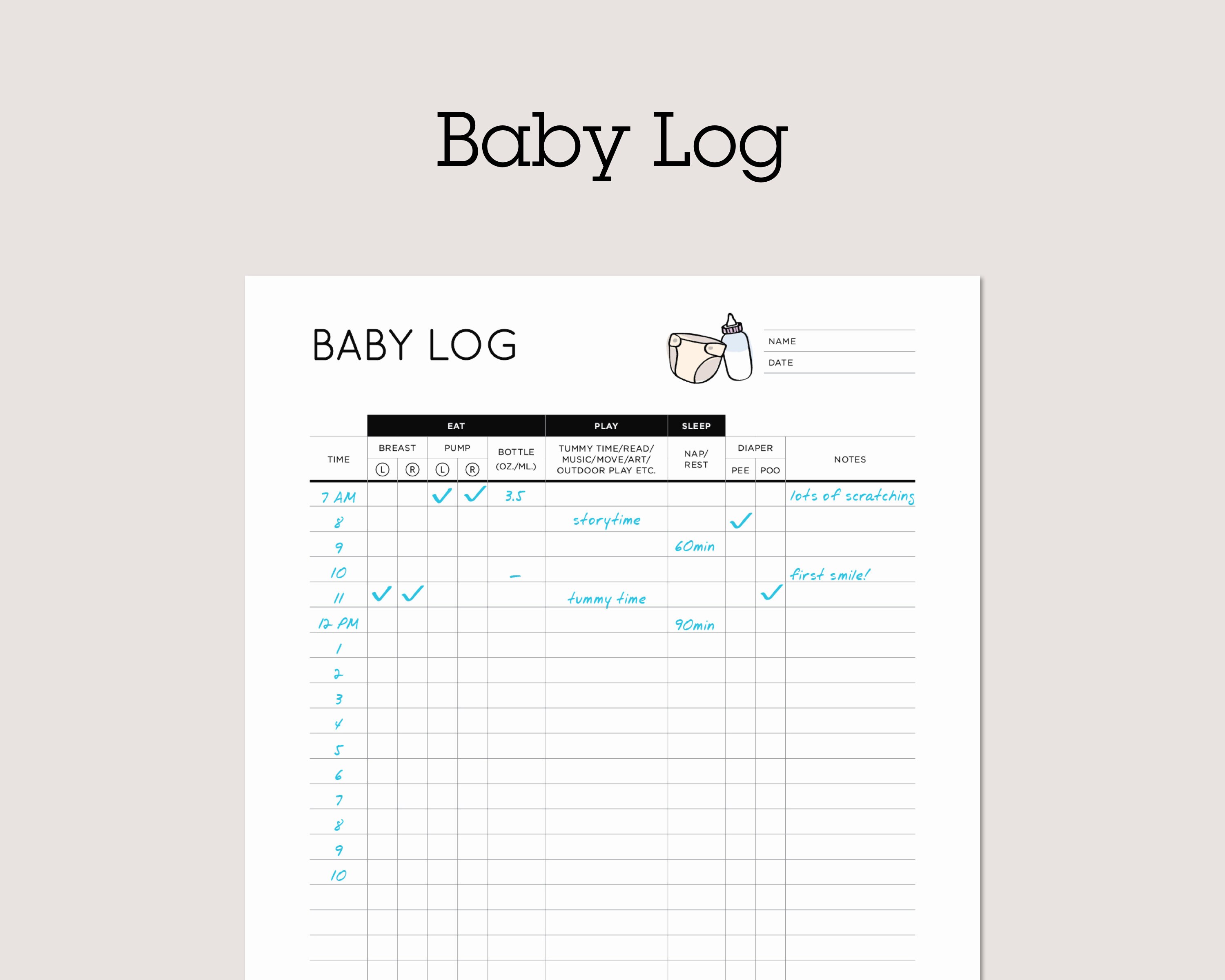 Printable Baby Tracker: Log for Parents, Nanny, Daycare, In-home ...