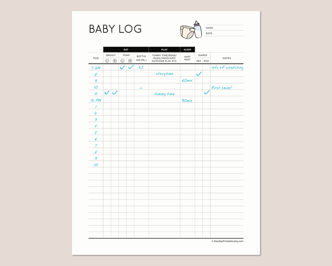 Printable Baby Tracker: Log for Parents, Nanny, Daycare, In-home ...