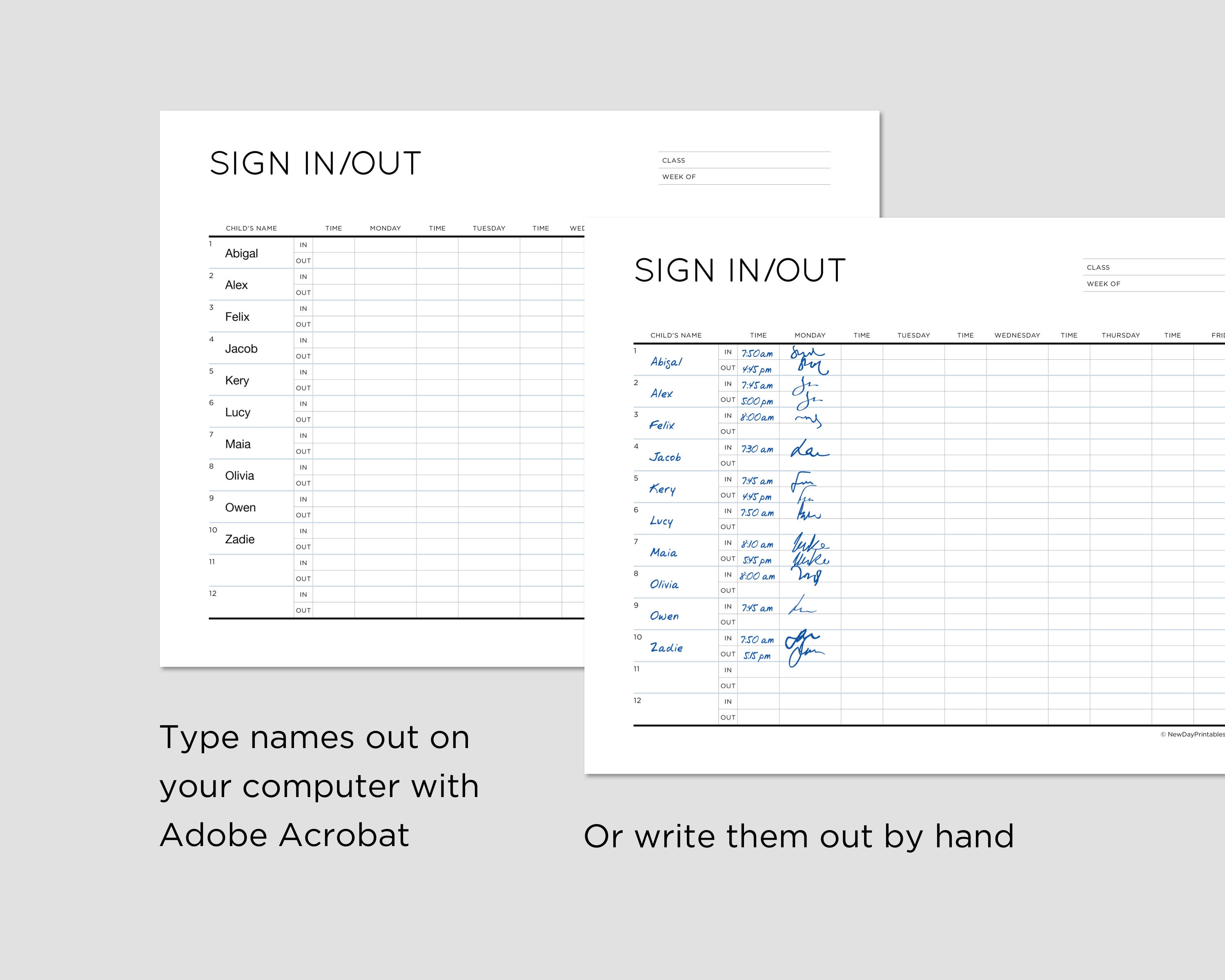 Sign in and Out Log for Your Home Daycare. Fillable PDF Template ...