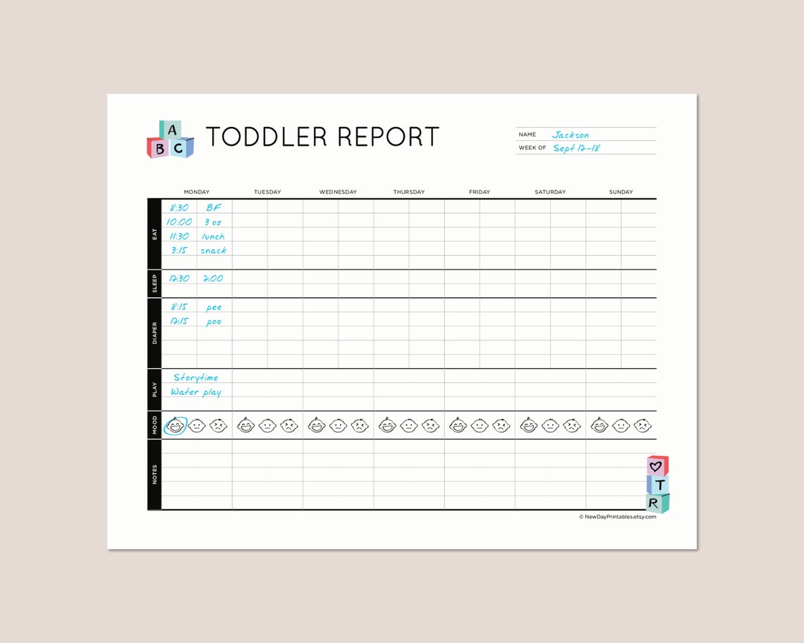 Weekly Daycare Report: Printable Log for Nanny, Daycare, In-home ...