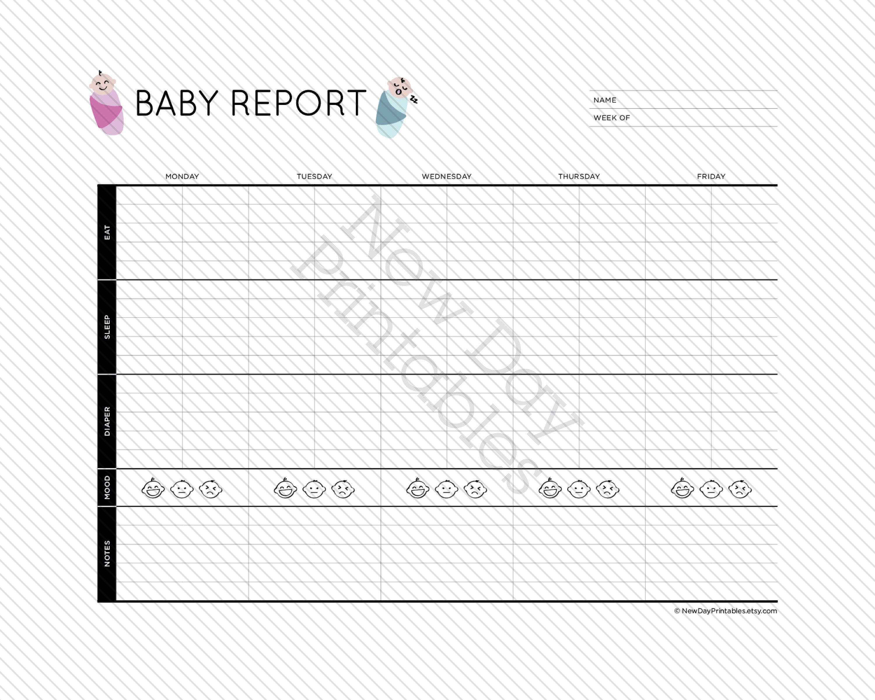 Baby Weekly Report: Baby Log for Nanny, Daycare, In-home Preschool ...