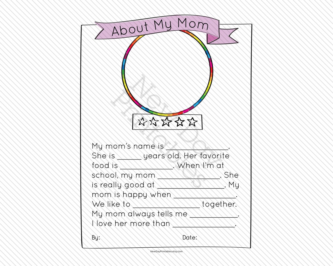 About My Mom: Mother's Day Mad Libs Activity Printable for - Etsy