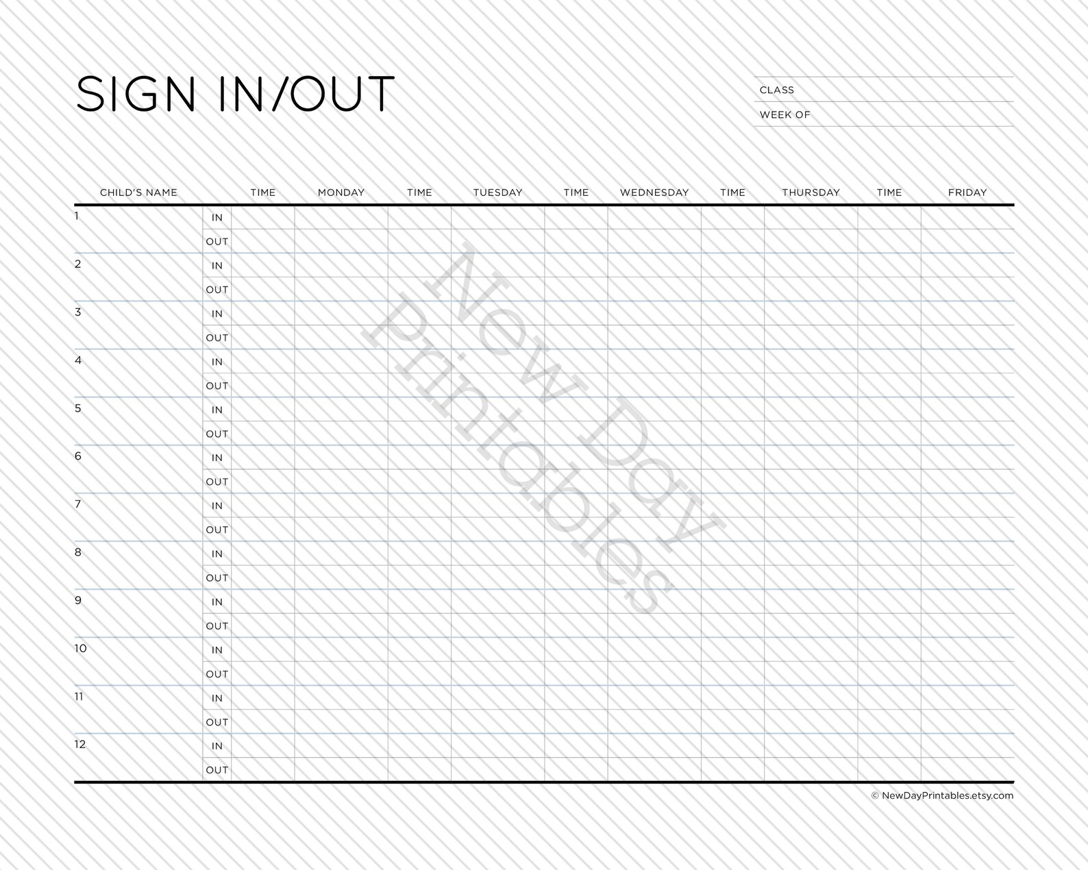 Home Daycare Sign In/out Log: Fillable PDF Template - Etsy