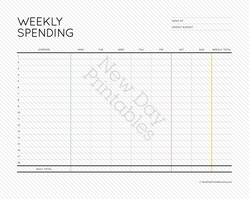 Weekly Spending Tracker to Log Daily Expenses. Printable, Instant ...