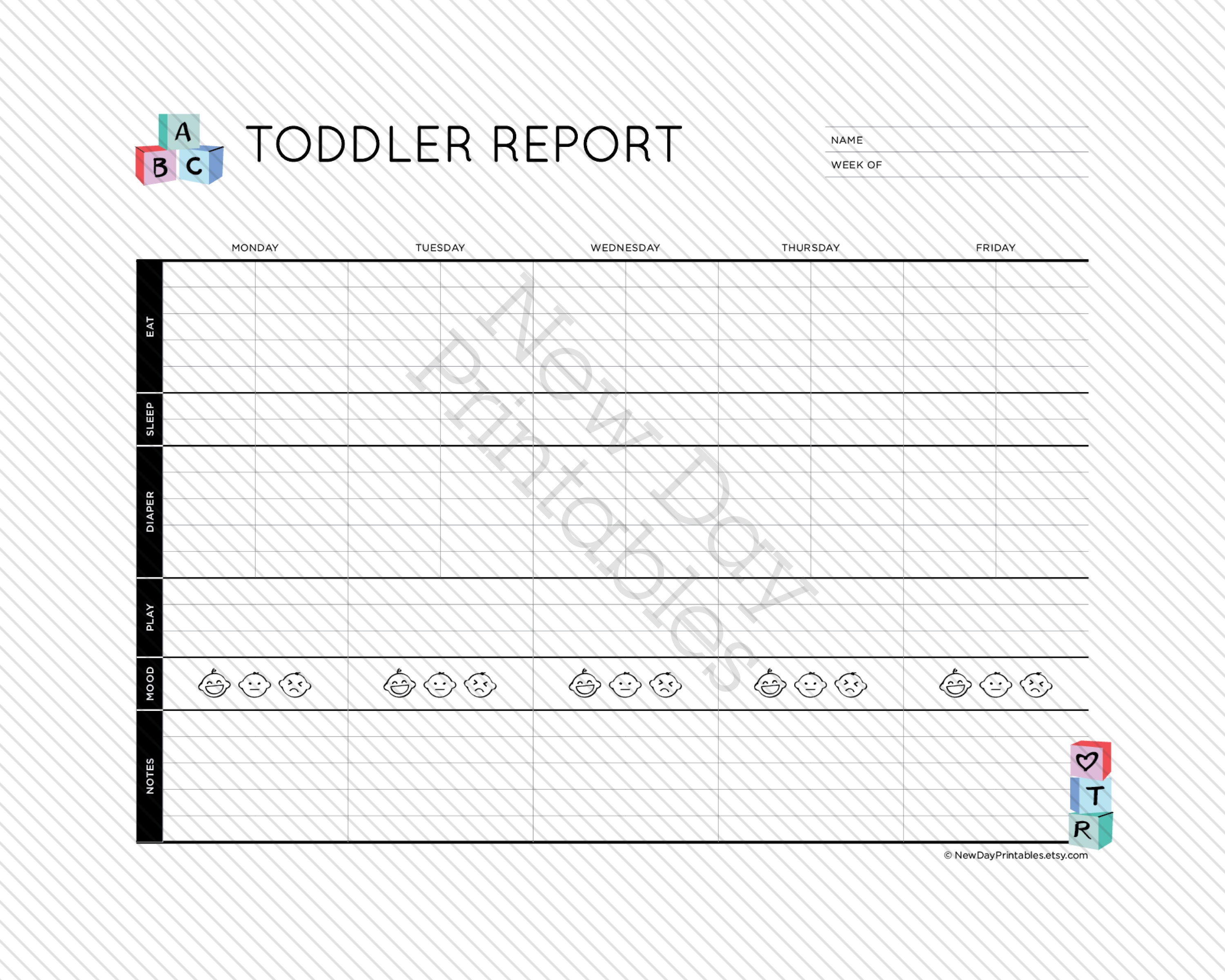 Weekly Daycare Report: Printable Log for Nanny, Daycare, In-home ...