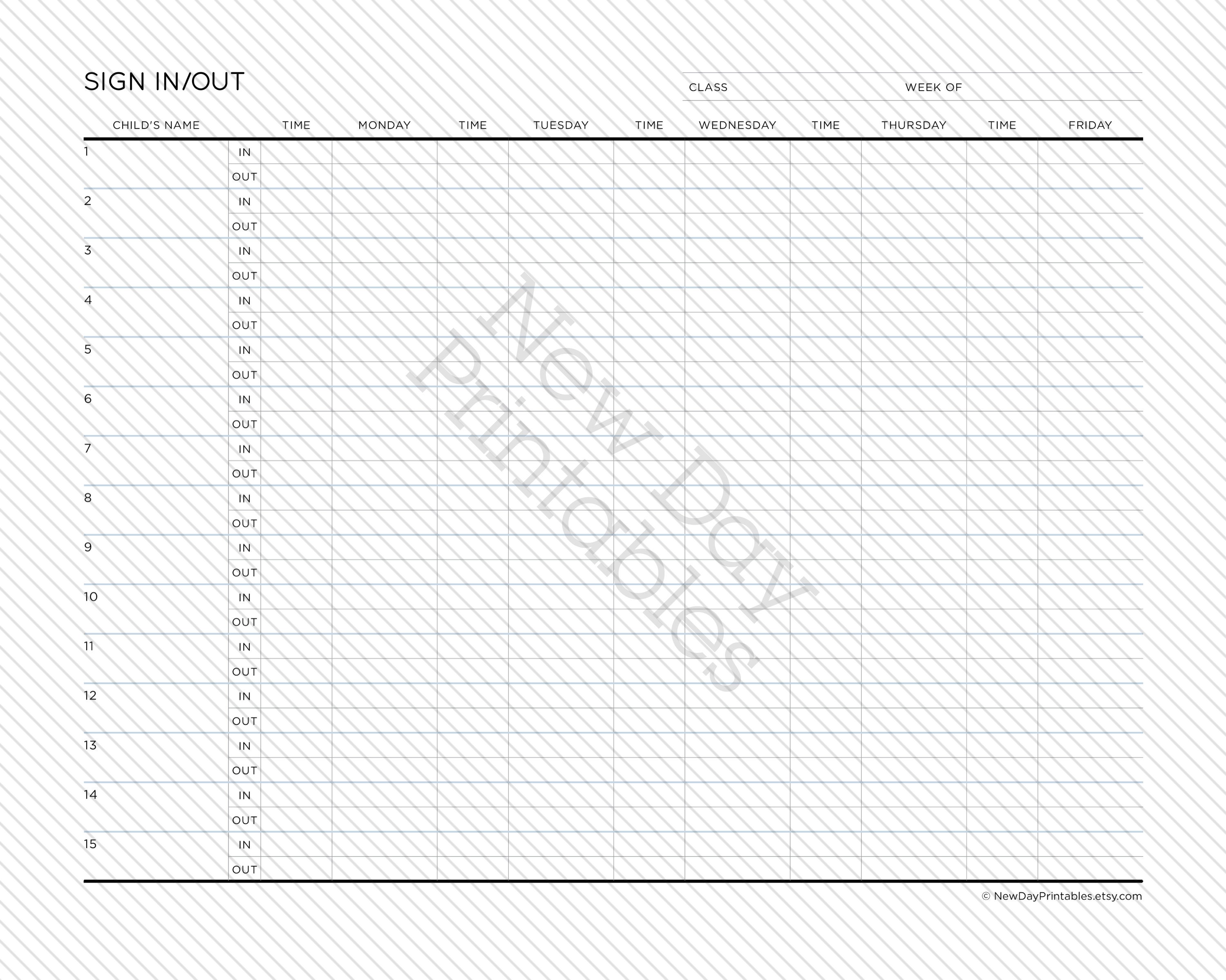 Home Daycare Sign In/out Log: Fillable PDF Template - Etsy