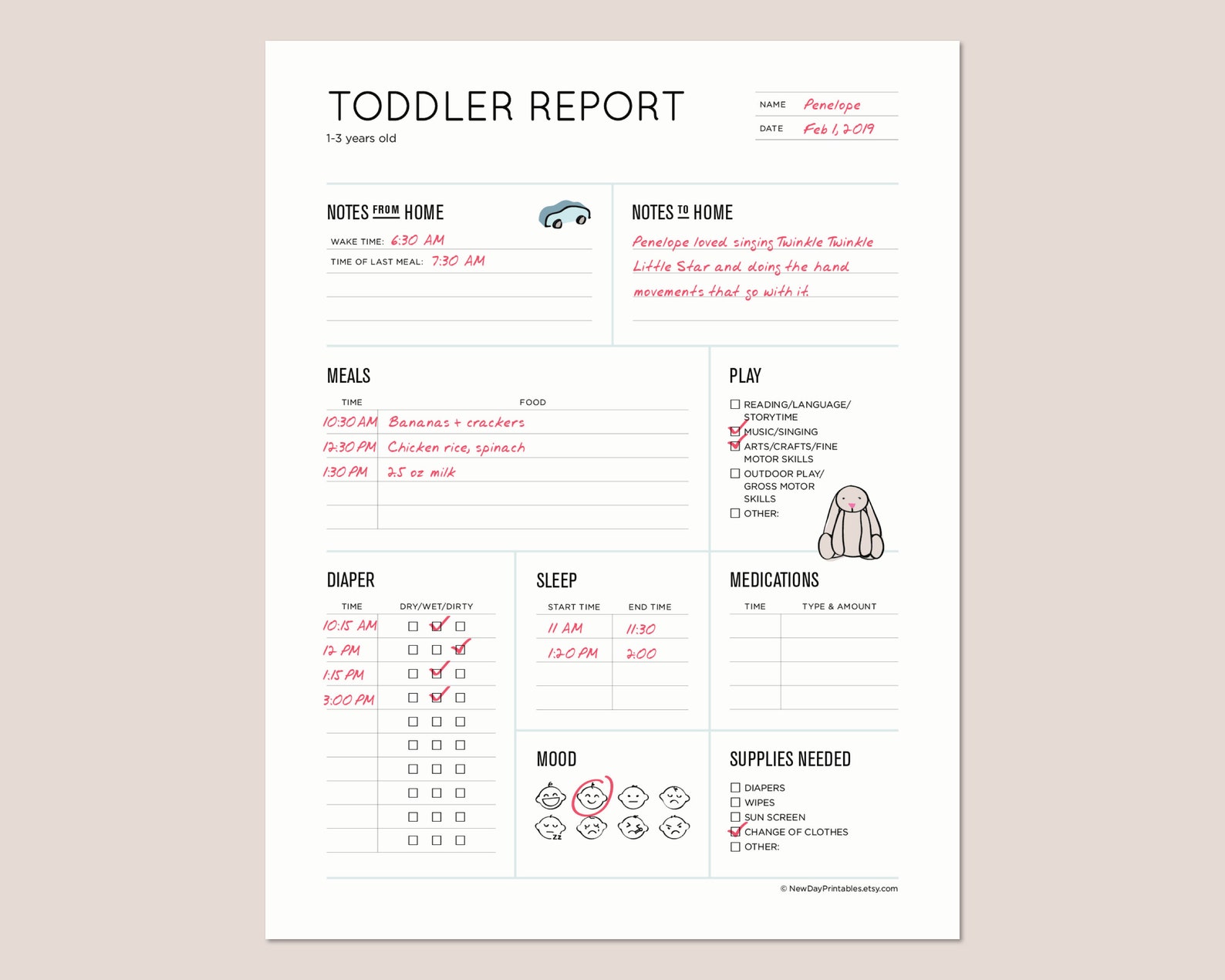 Toddler Report: Daily Toddler Schedule for Nanny, Daycare, In-home ...