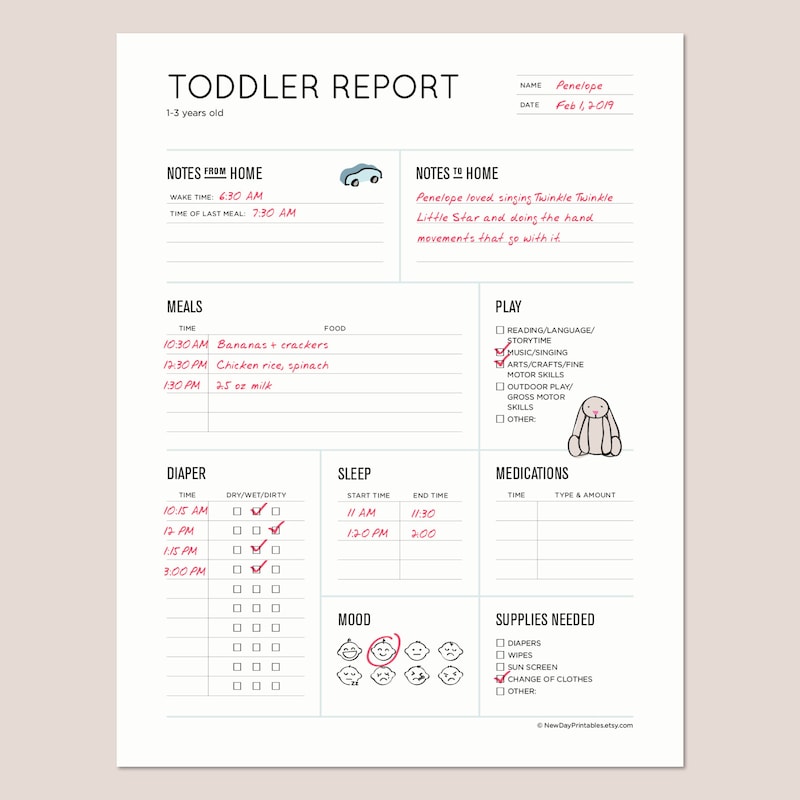 Toddler Daily Report - Etsy
