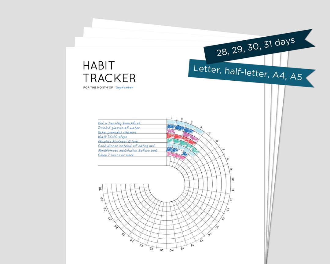 Printable Circle Habit Tracker: Monthly Intention Wheel (digital ...