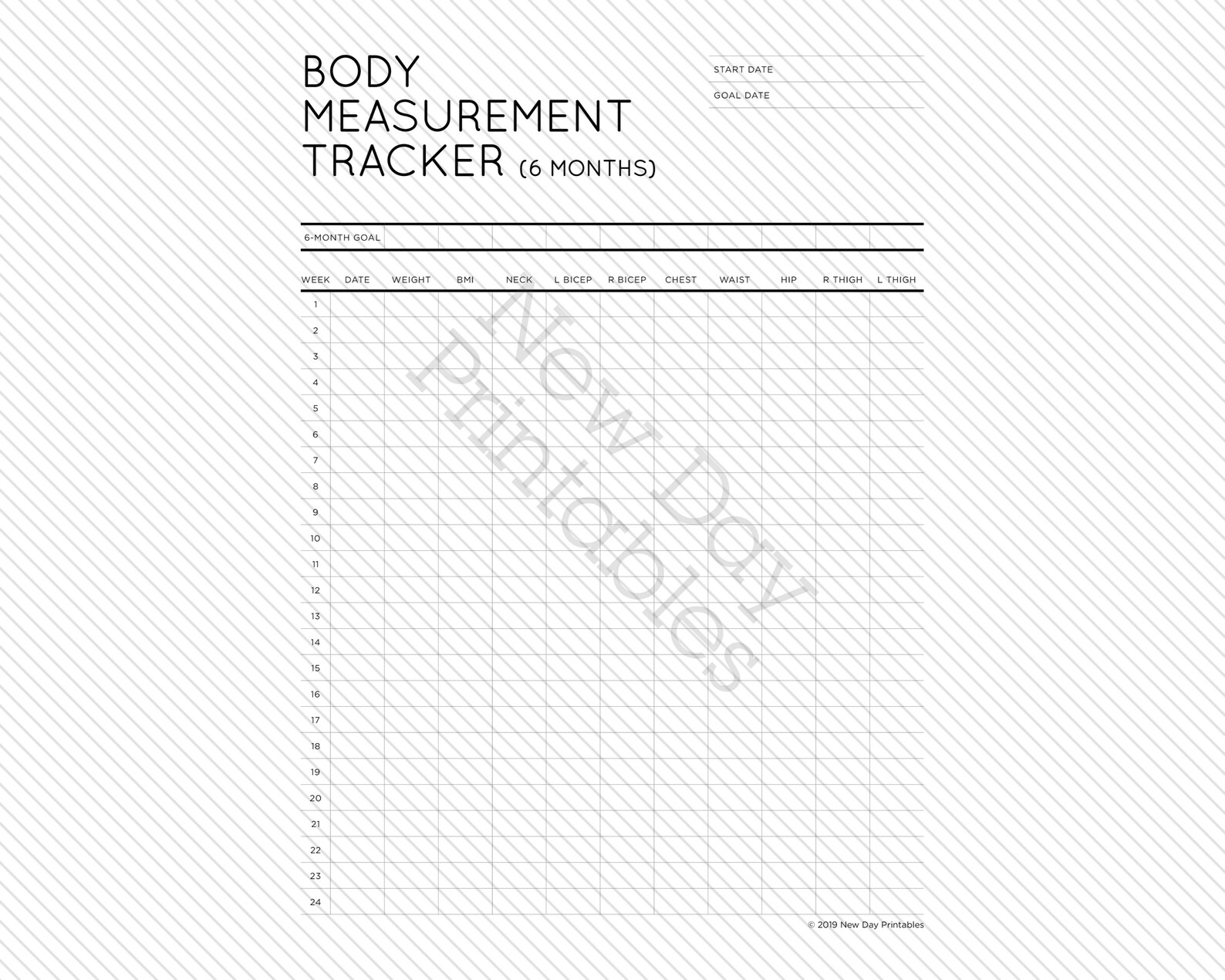 Body Measurement Tracker (6 Months). Printable Instant Download. - Etsy