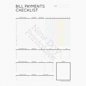 Bill Payments Checklist (2 Versions) for Monthly, Quarterly, Semi ...