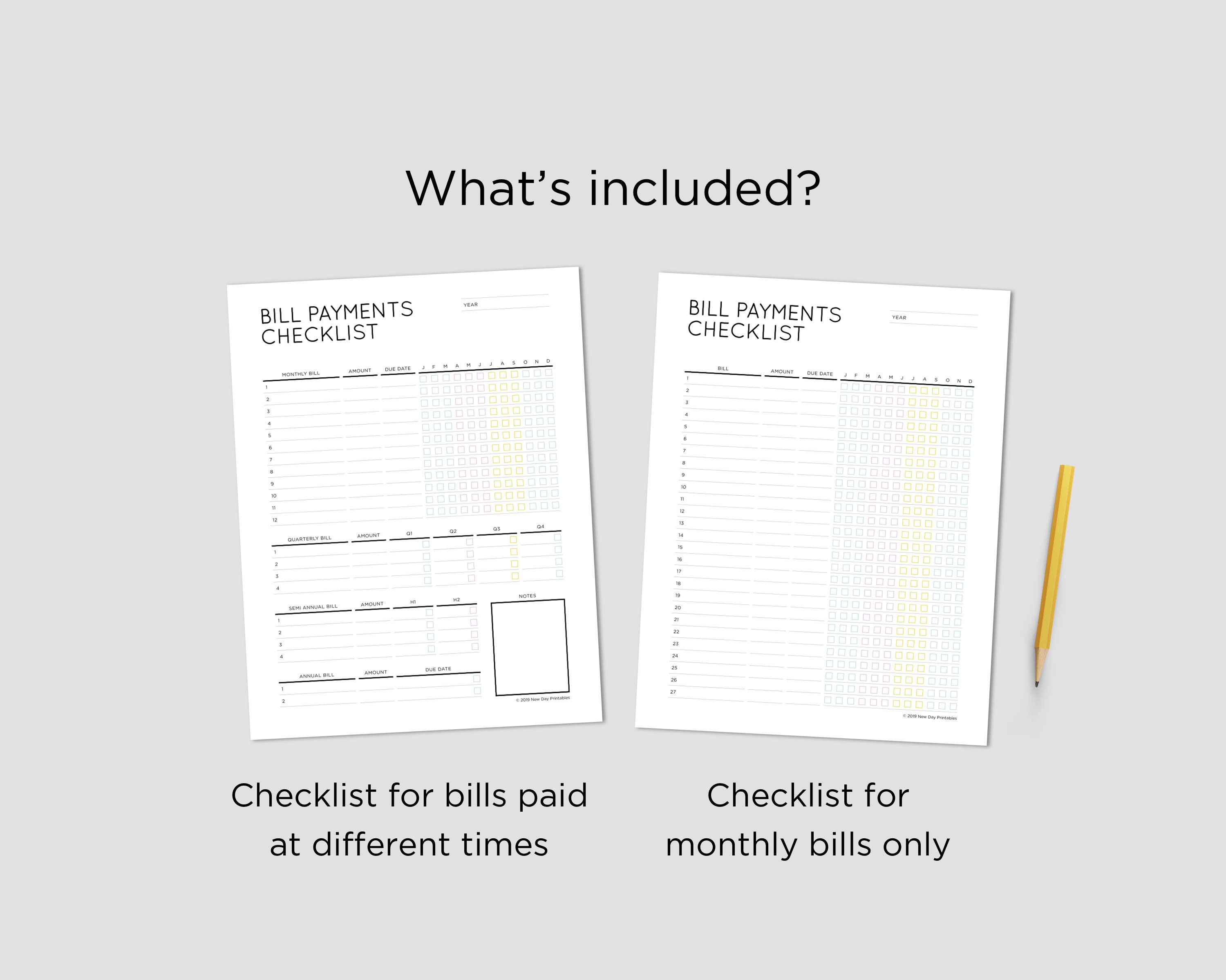 Bill Payments Checklist 2 Versions for Monthly, Quarterly, Semi-annual ...