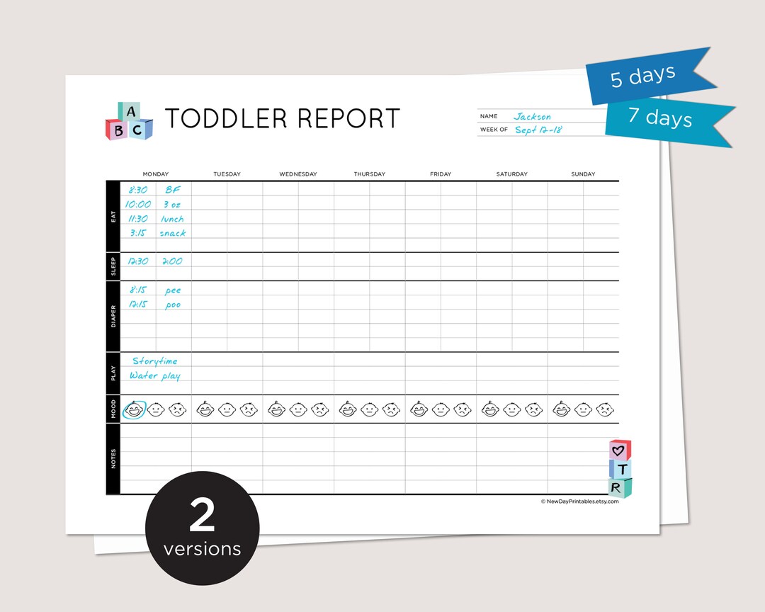 Weekly Daycare Report: Printable Log for Nanny, Daycare, In-home ...