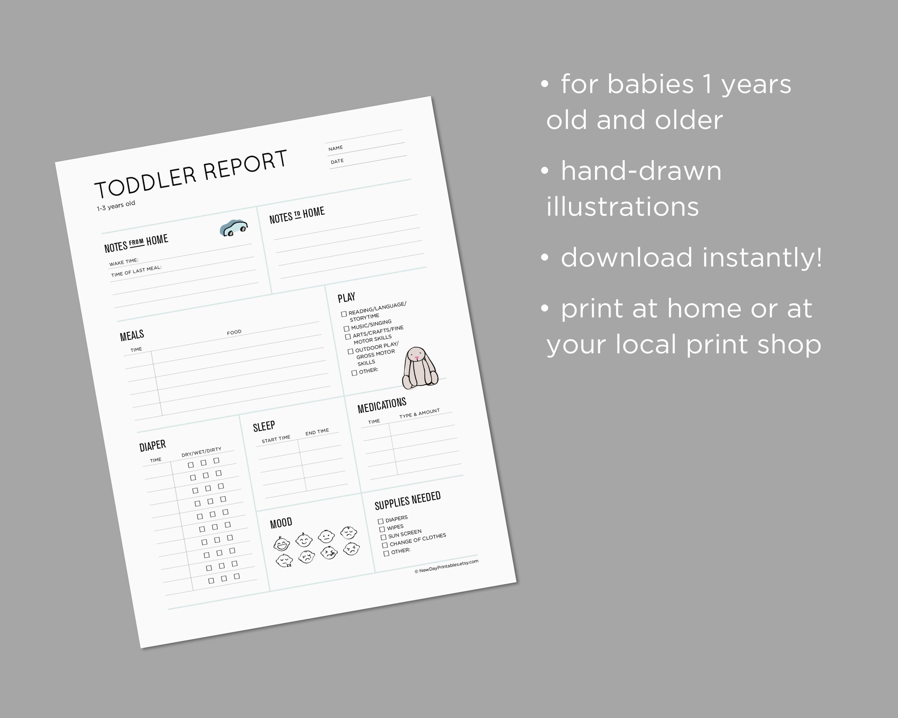 Toddler Report: Daily Toddler Schedule for Nanny, Daycare, In-home ...