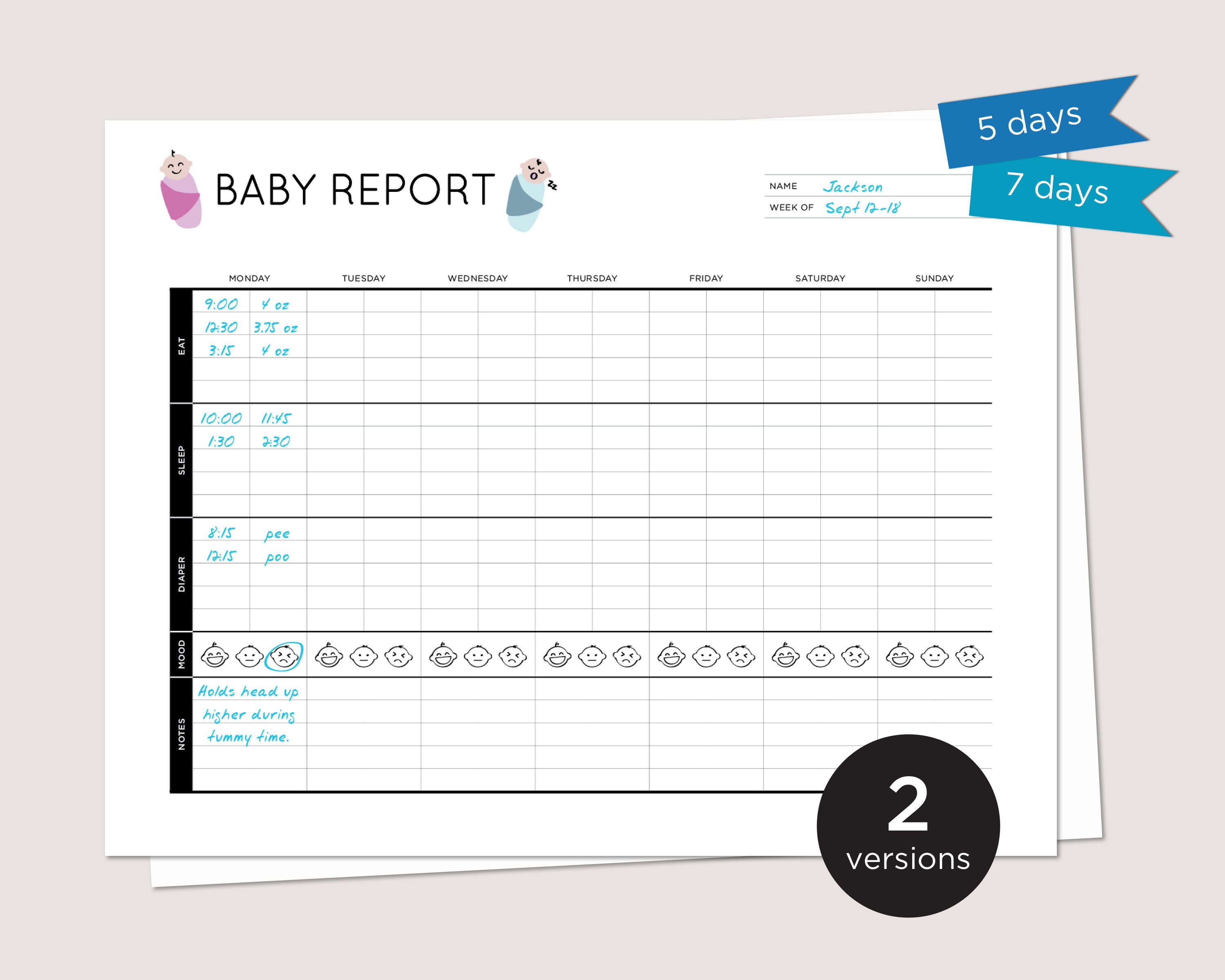 Baby Weekly Report: Baby Log for Nanny, Daycare, In-home Preschool ...