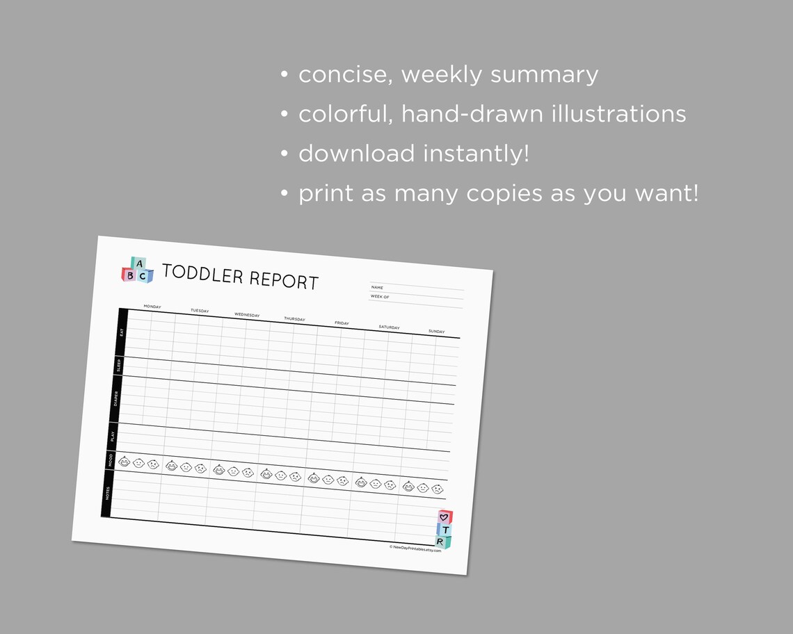 Weekly Daycare Report: Printable Log for Nanny, Daycare, In-home ...