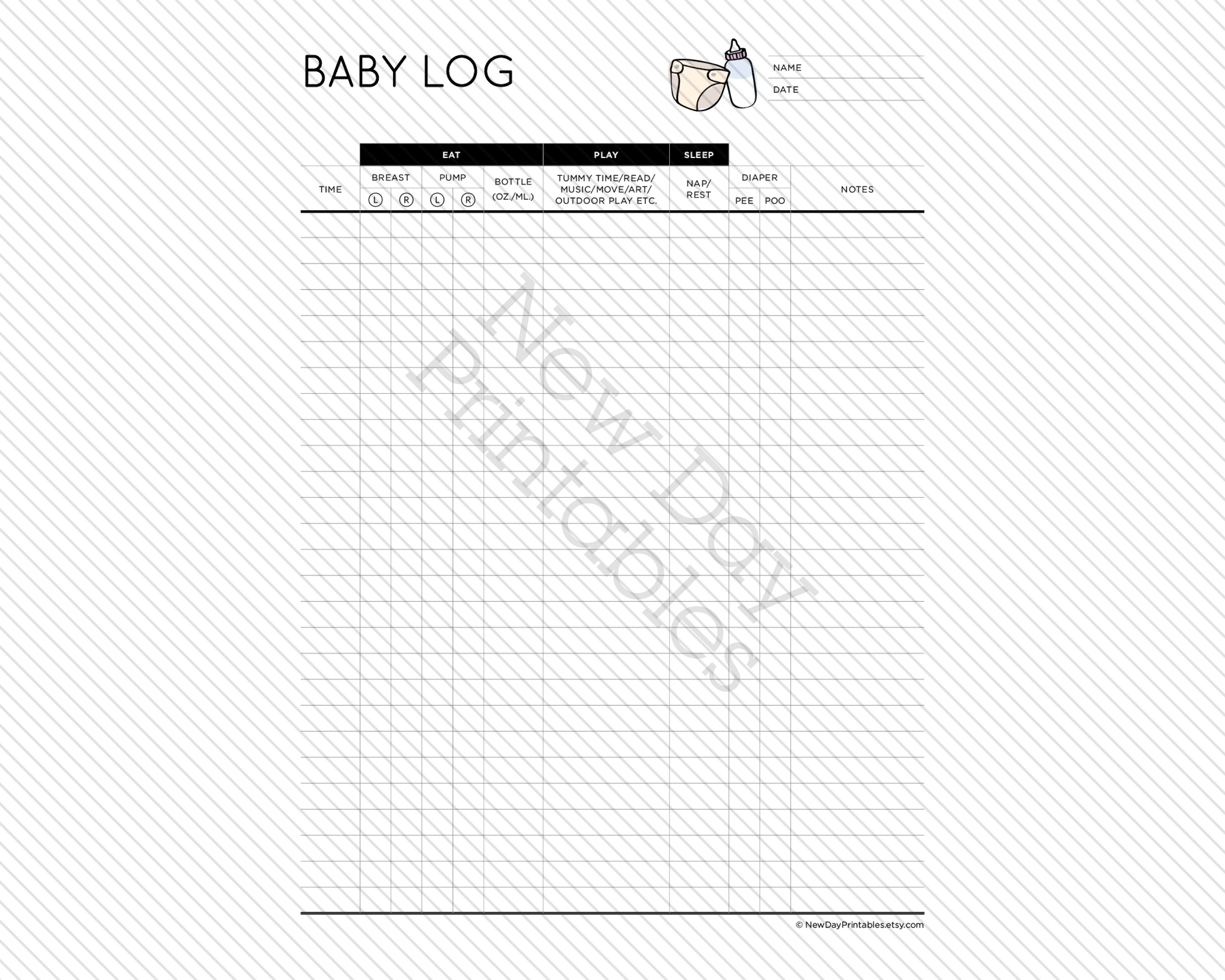 Printable Baby Tracker: Log for Parents, Nanny, Daycare, In-home ...