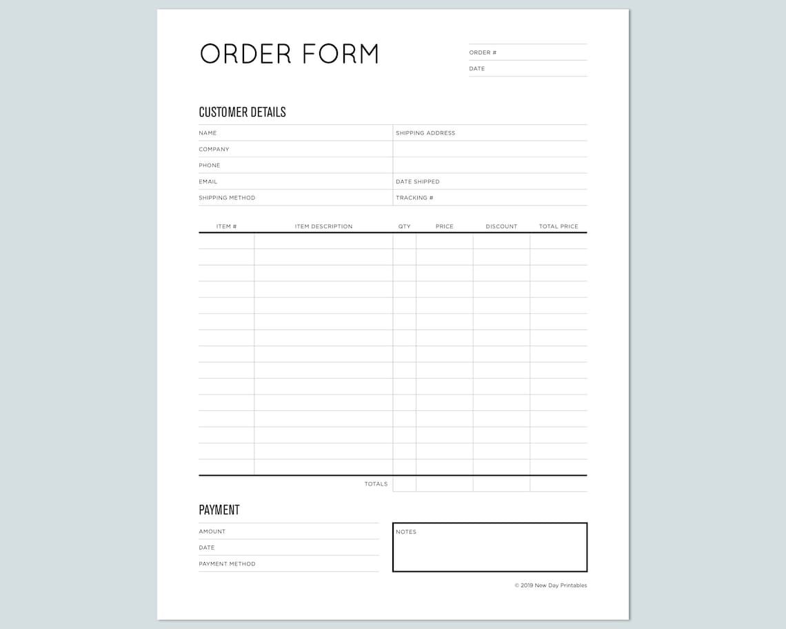 Small Business Order Form. Printable Instant Download. - Etsy