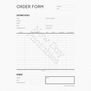 Small Business Order Form. Printable Instant Download. - Etsy