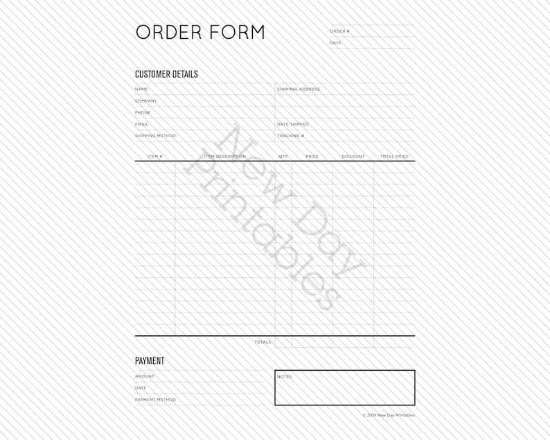 Small Business Order Form. Printable Instant Download. - Etsy